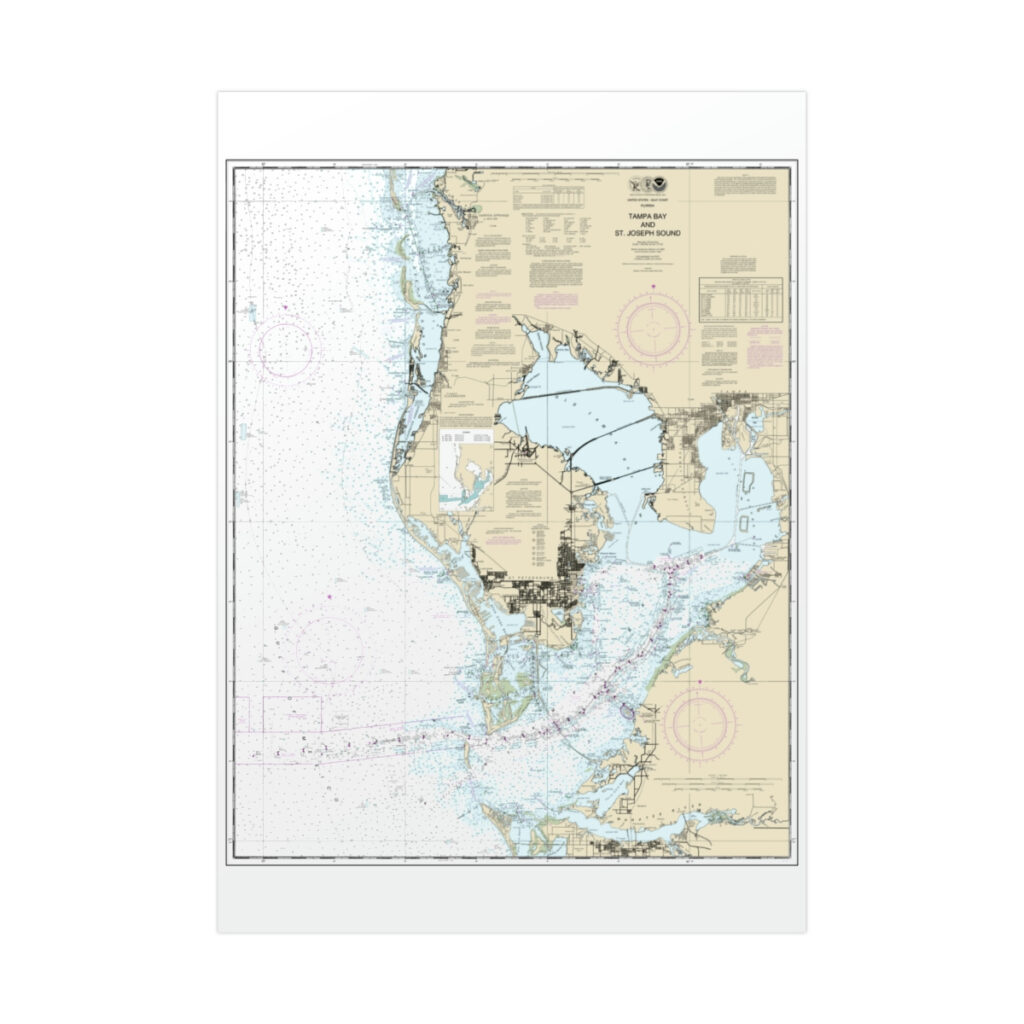 Tampa Bay and St. Joseph Sound NOAA Chart 11412 Rolled Poster | Chart Print
