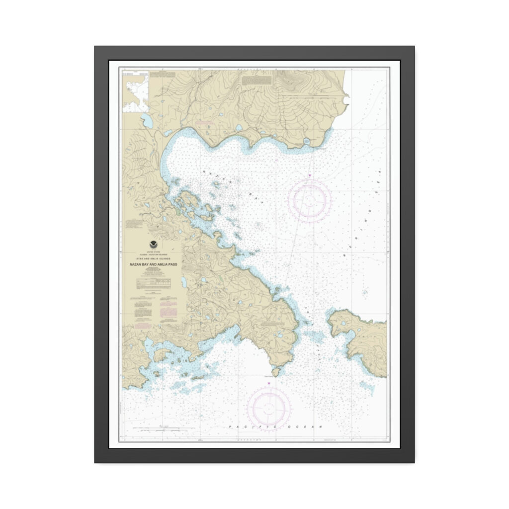 Noaa Nautical Chart 16490 Framed Paper Print Nazan Bay And Amilia Pass 8104