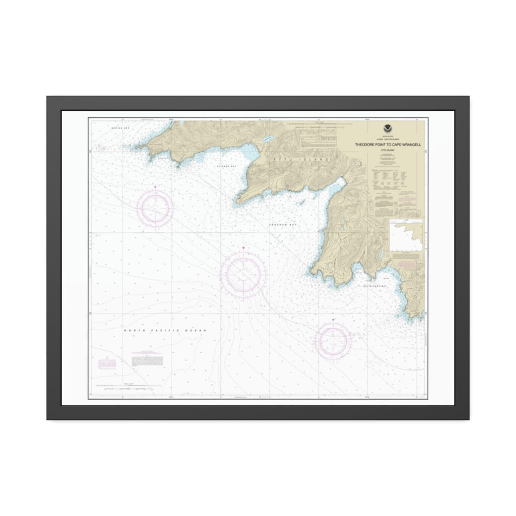 NOAA Nautical Chart 16430 Framed Paper Print Attu Island Theodore Pt ...