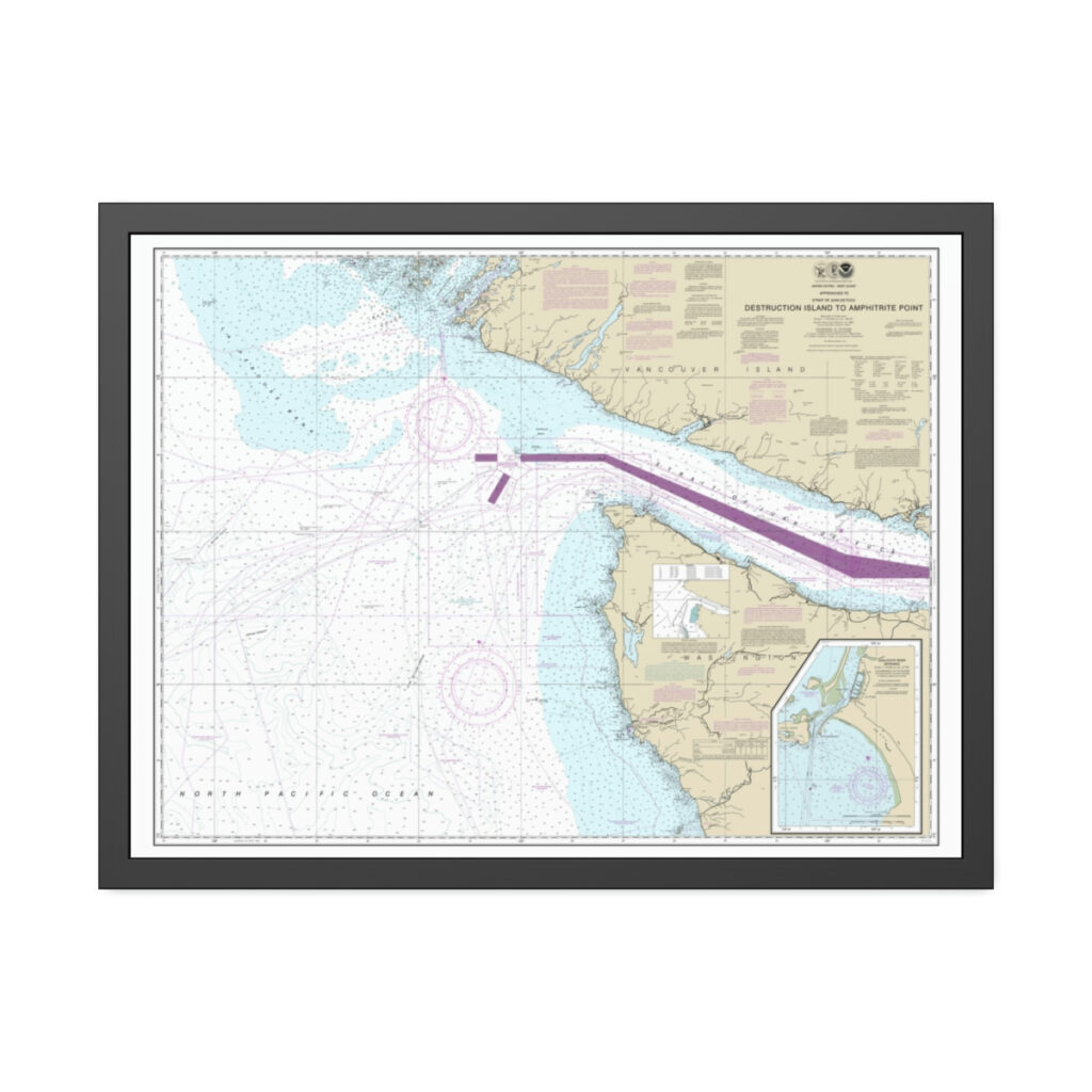 NOAA Nautical Chart 18480 Framed Paper Print Approaches to Strait of ...
